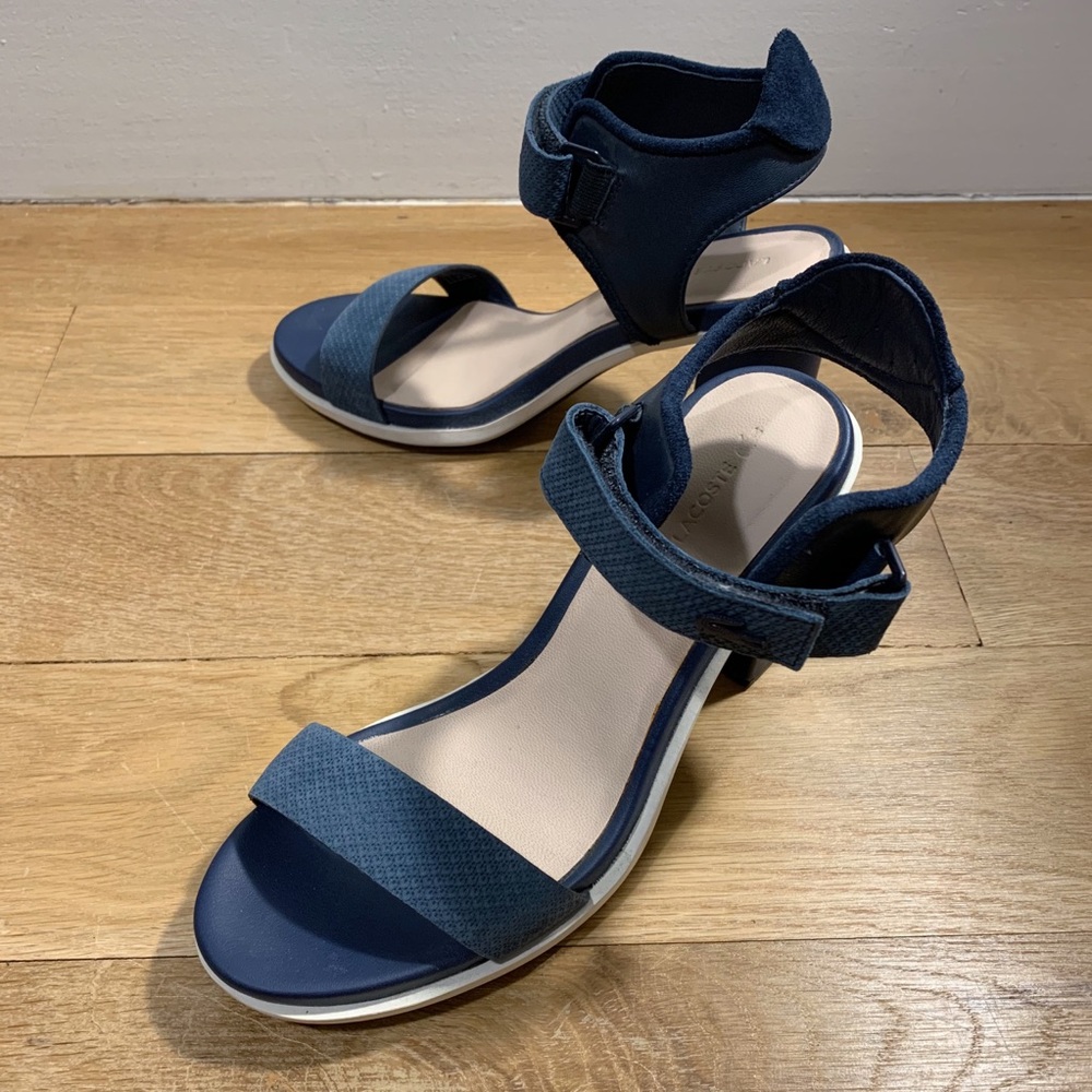 [Lacoste] Black Leather Velcro Sandals Pumps - Gem